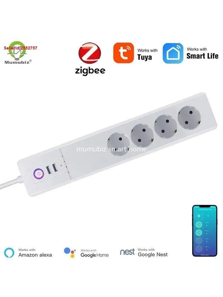 Удлинитель питания 4 розетки 2 порта USB APP беспроводное управление