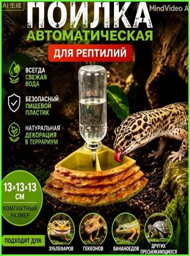 Поилка автоматическая для рептилий, эублефаров, бананоедов, гекконов / Декорация в террариум