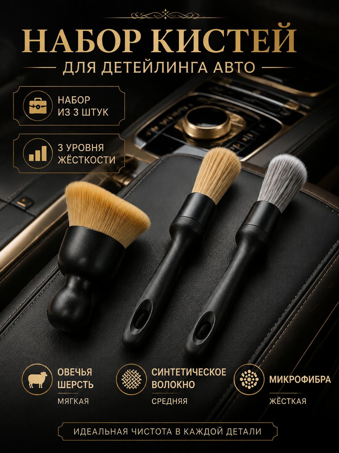 Кисть для детейлинга, 3 шт.