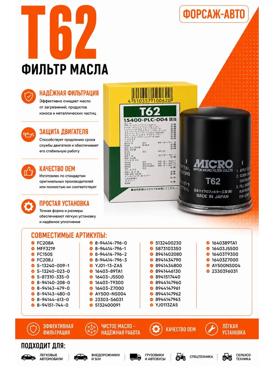 Фильтр масла T62