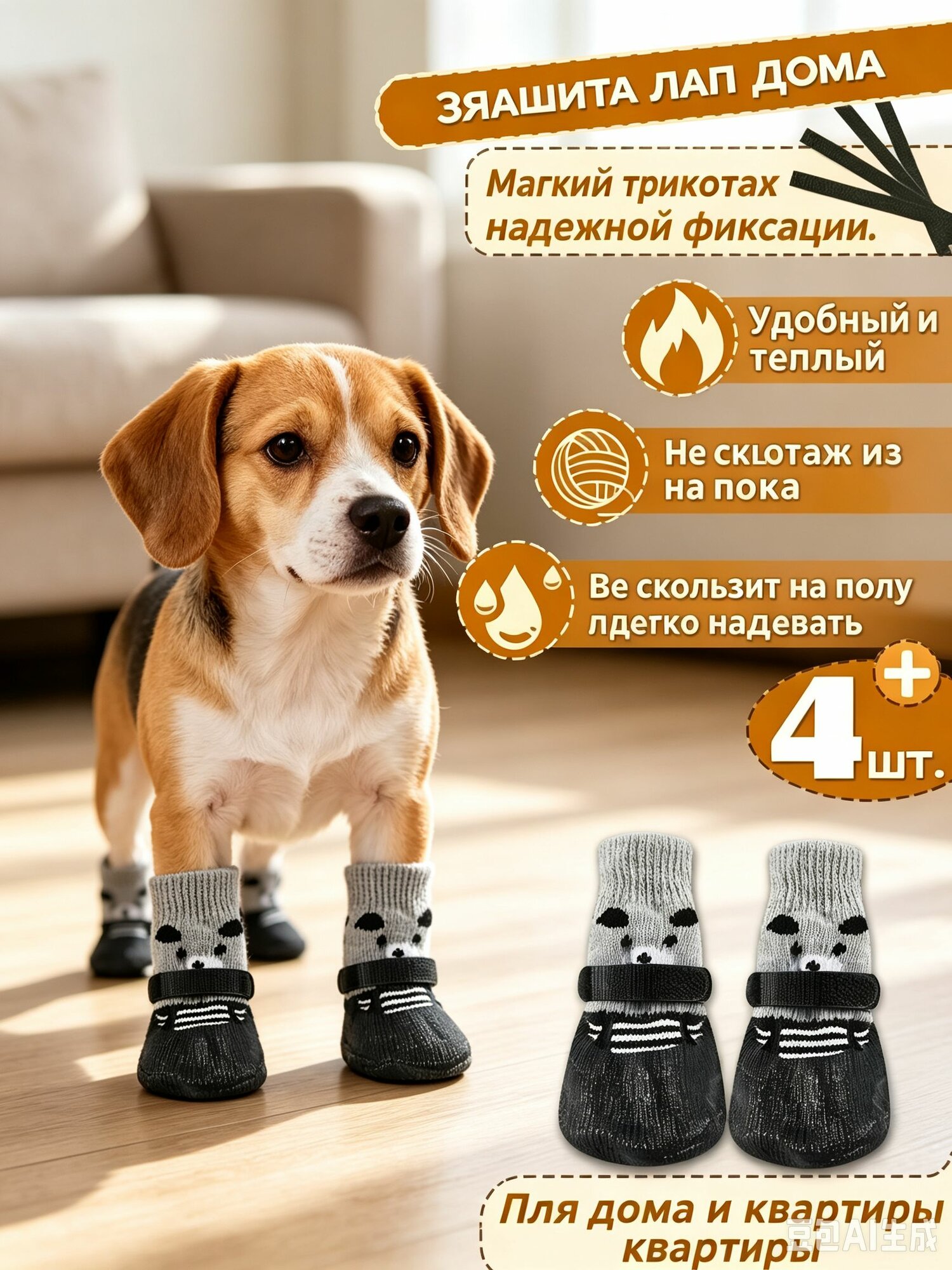 Обувь для собак мелких пород, обувь для кошек, 4 шт, резиновый материал, черное, водонепроницаемый и нескользящи