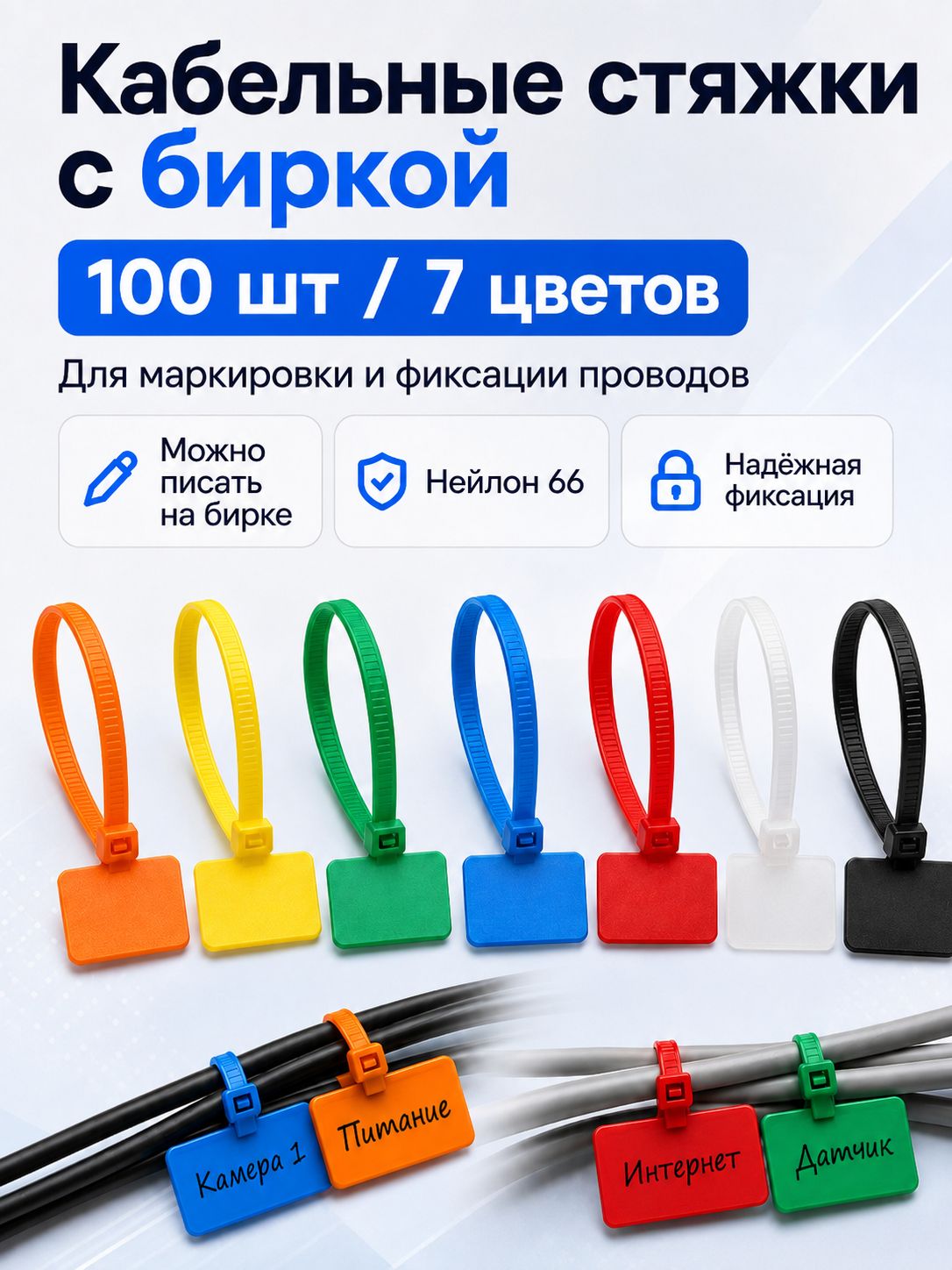 Кабельные хомуты-стяжки 100шт для маркировки