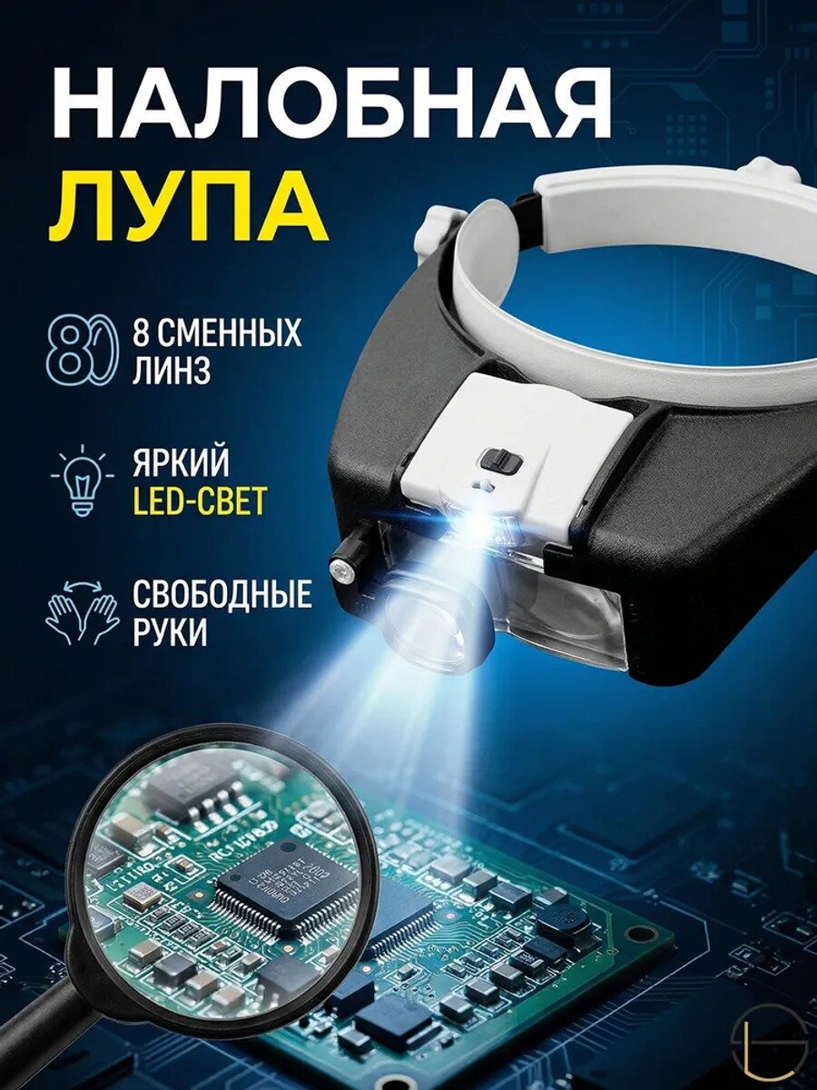 Налобная лупа с LED-подсветкой и сменными линзами 1.5x-17x, бинокулярные очки для пайки, чтения и рукоделия