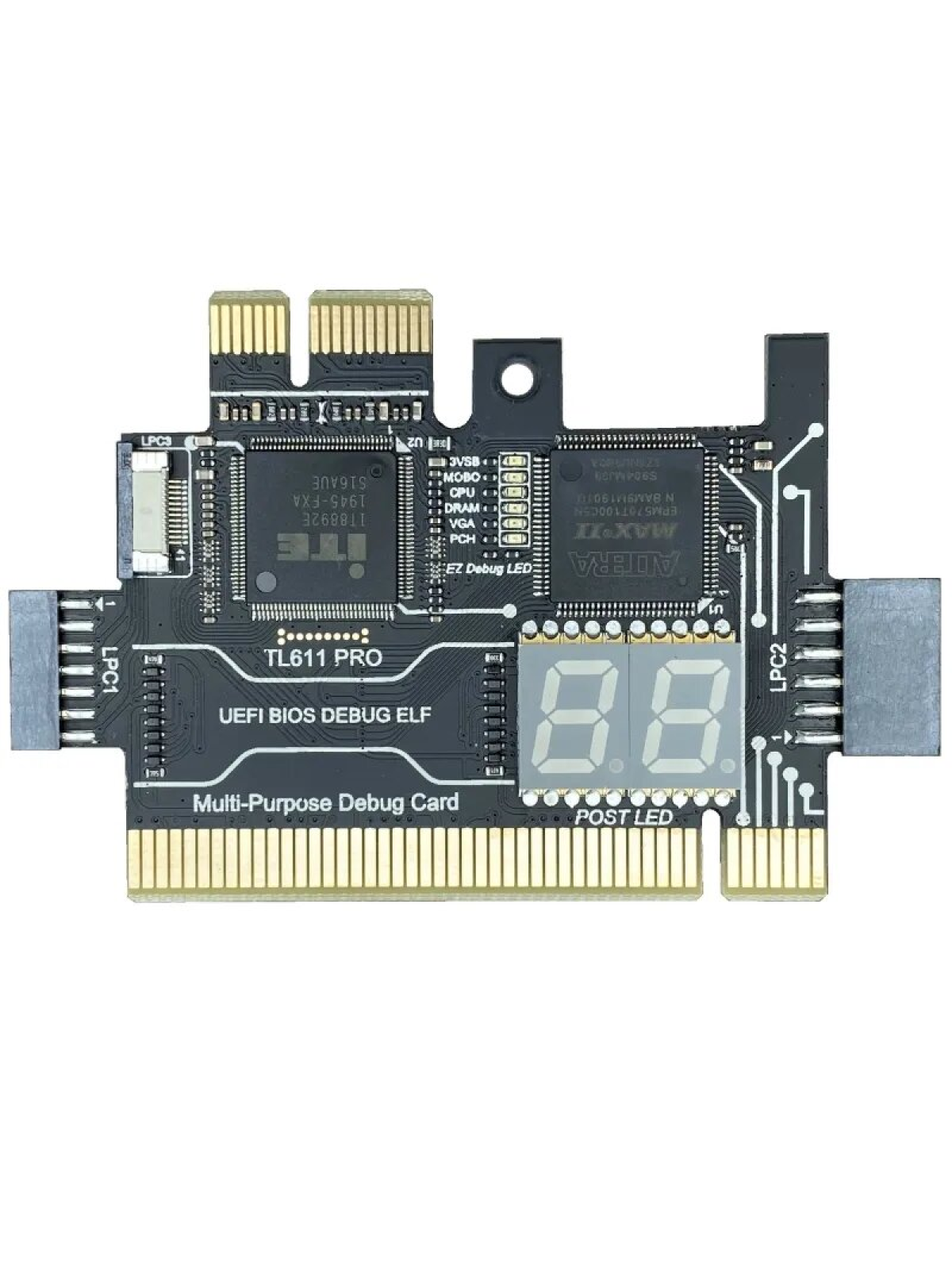 Диагностическая карта TL611 PRO PCIe для материнских плат ПК и ноутбуков, POST-индикатор, черная