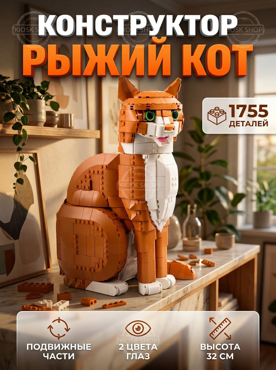 Интерьерный конструктор Рыжий кот, 1755 деталей, набор для детей для взрослых