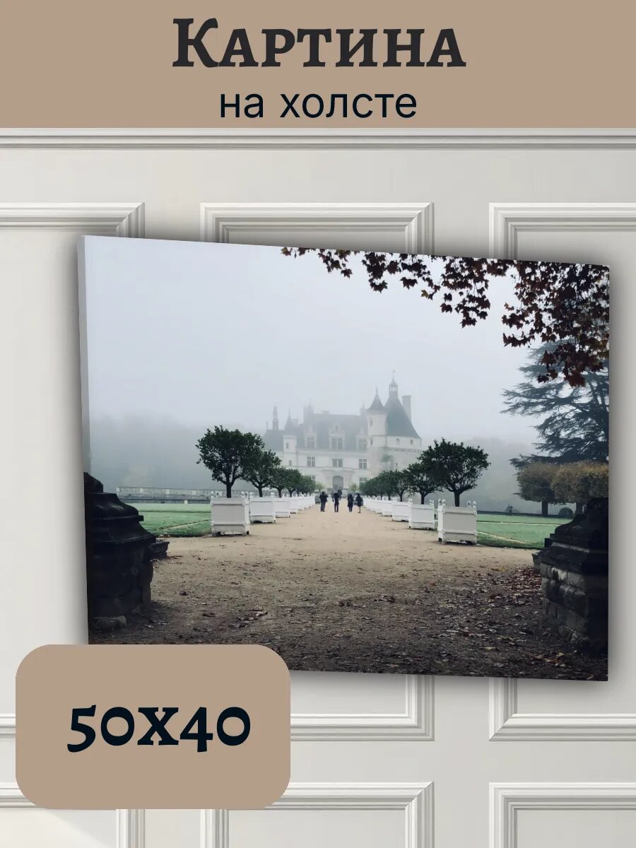 Картина Франция France 40x50 туманном шато аллея деревья