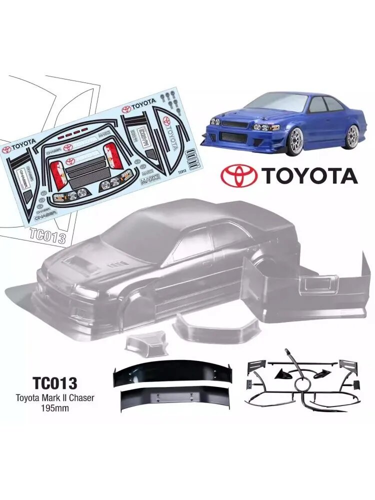 Аутентичный кузов 1/10 Toyota Mark II Chaser из поликарбоната (ширина 195 мм, колесная база 260 мм) с фарами и задним антикрылом для HSP, MST, Yokomo, HPI.