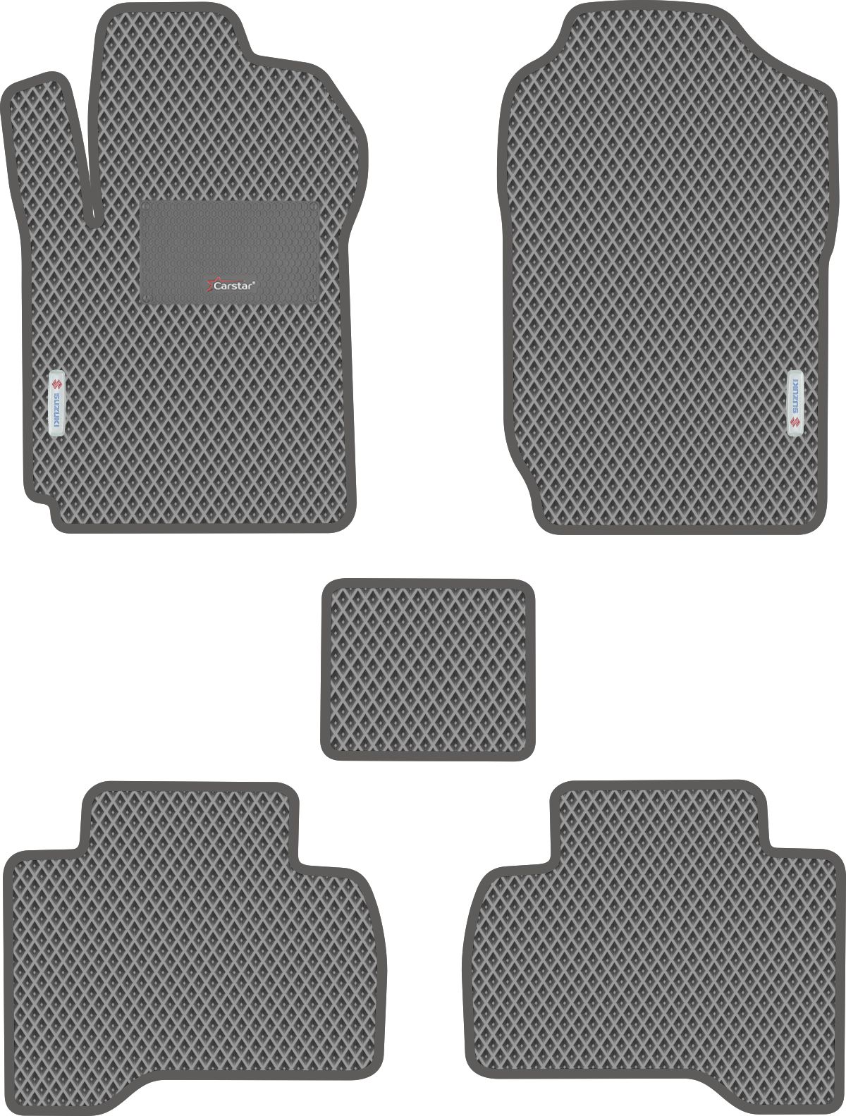 Автомобильные коврики EVA для Suzuki Grand Vitara III 5D (2005-2017), с каучуковым подпятником и 2 эмблемами Suzuki, серые с серым кантом, ячейка - ромб