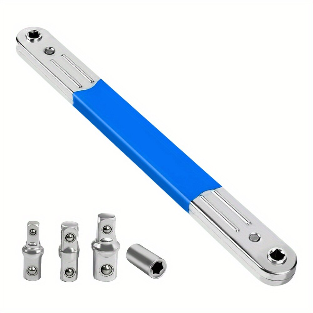 Ударопрочный ключ с трещоткой и переходниками 1/2", 1/4", 3/8" для ударных дрелей и гайковертов, серебристый