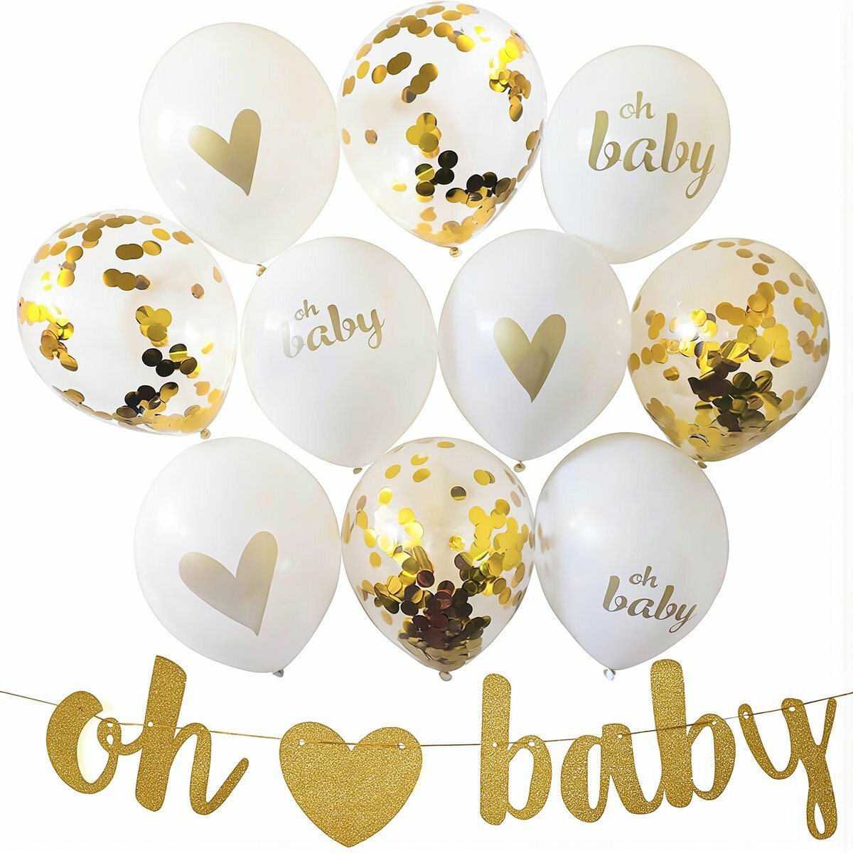 Набор декоративных элементов для бэби шауэр золотой баннер oh baby и латексные шары с конфетти для вечеринки дома