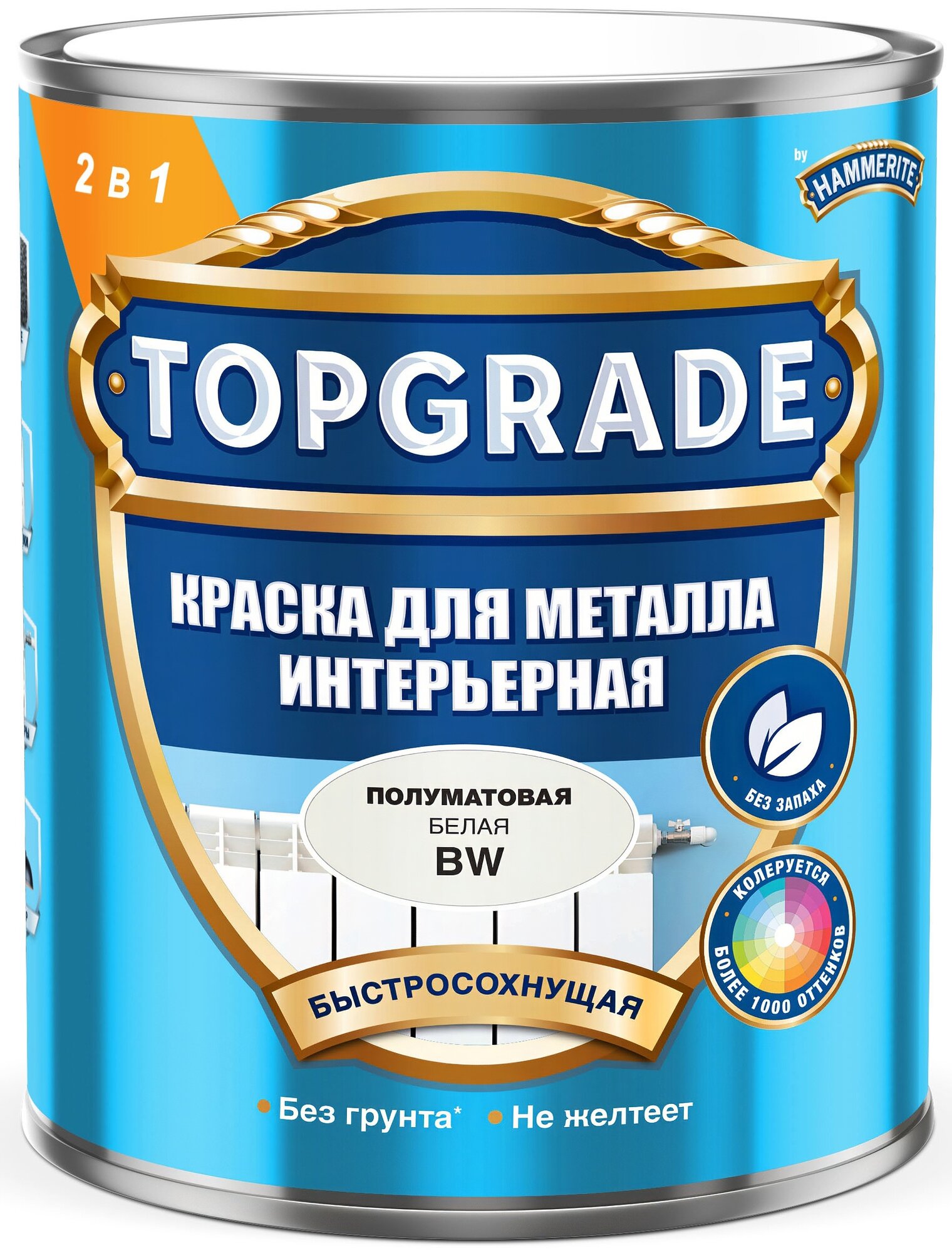 Краска 2 в 1 для металла Topgrade полуматовая белая база BW 0.9л