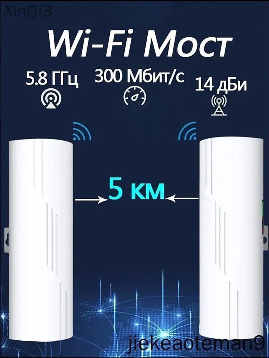 WiFi мост 5.8 ГГц 300 Мбит/с до 5 км, 802.11ac, 14 дБи, 48 В / 12 В, 2 шт. черный