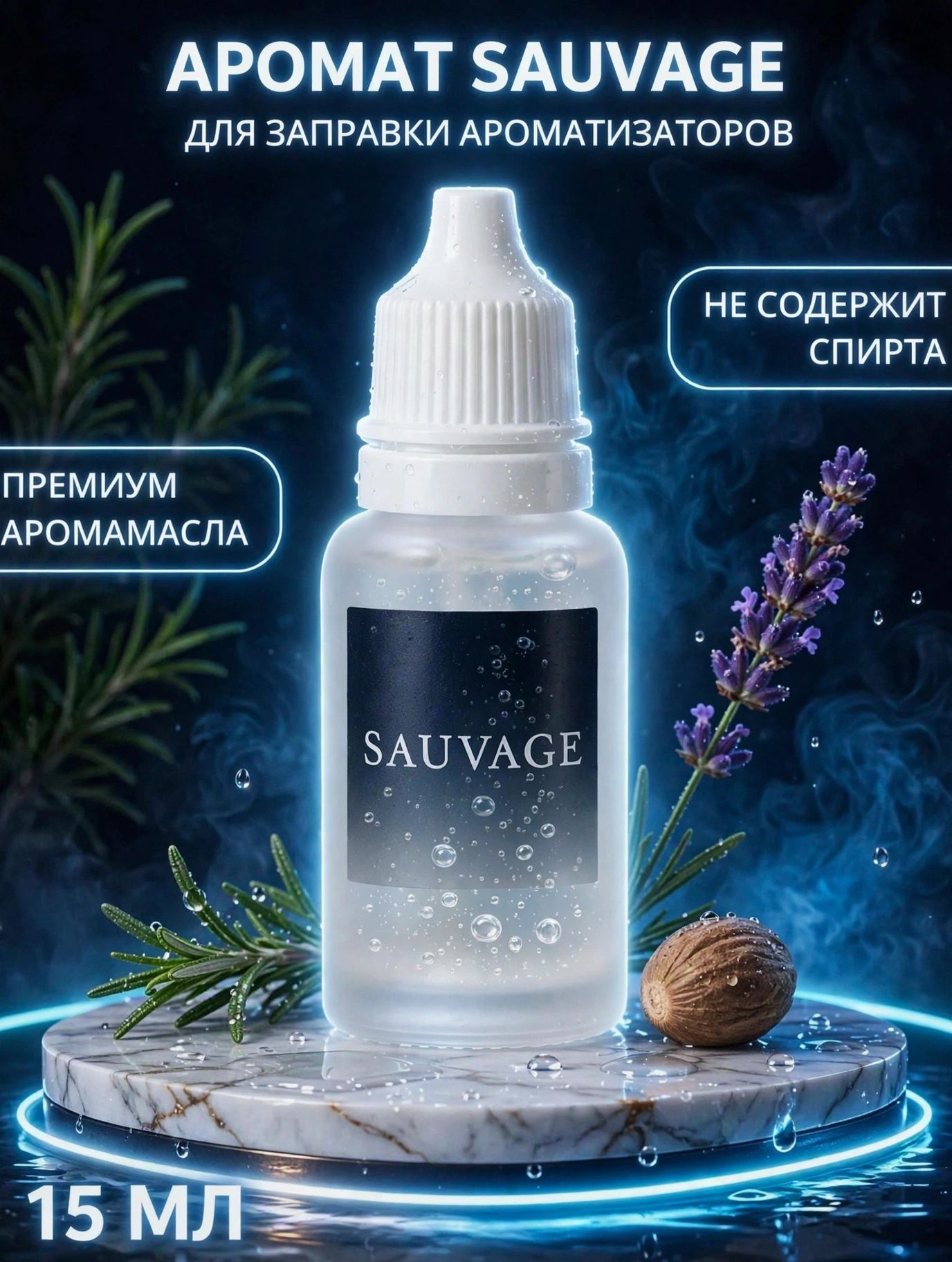 Аромат (Sauvage) для заправки автоароматизаторов и пропитки диффузоров / 15 мл для салона автомобиля, компактный формат