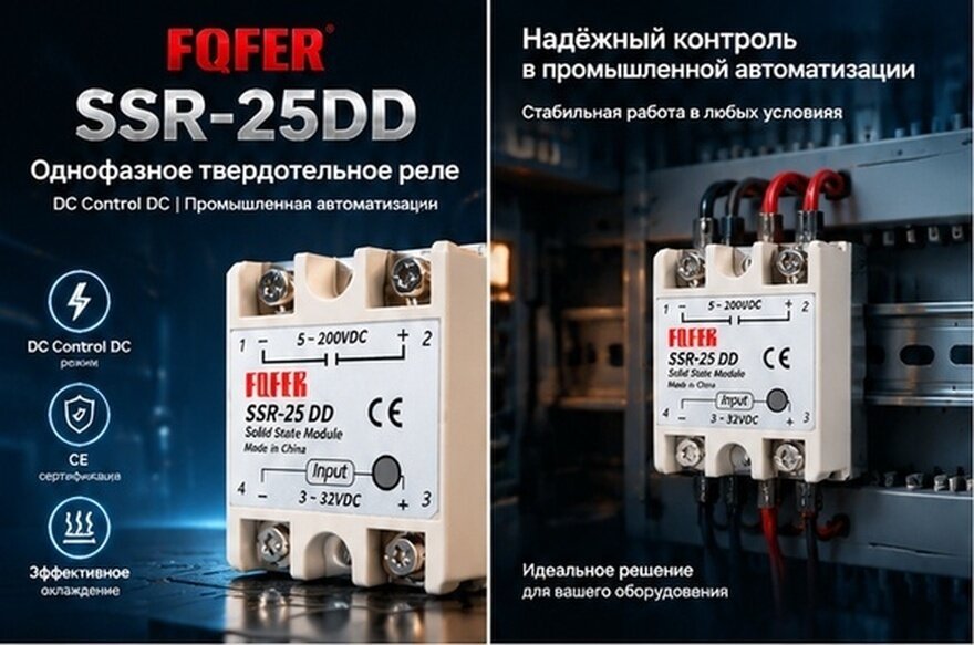 Твердотельное реле ssr-25dd однфазное с dc управлением для промышленных систем