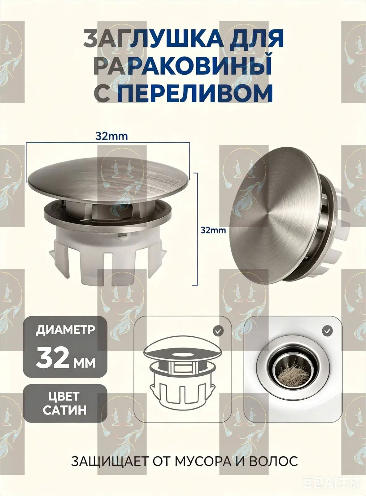 Заглушка для раковины с переливом