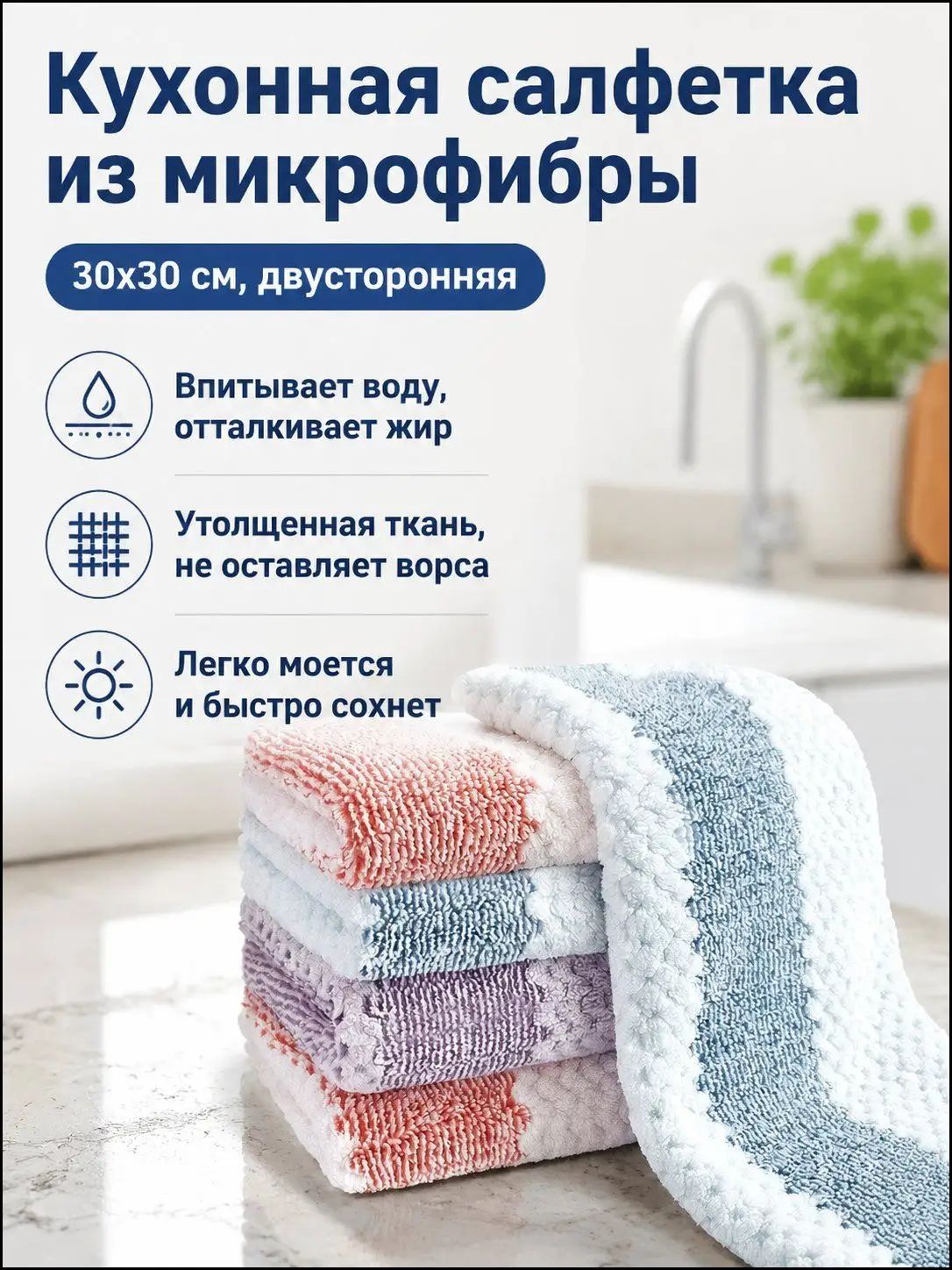 Впитывающие тряпки из корал-флиса, розовые, 30×30 см, 5 шт, для посуды и уборки