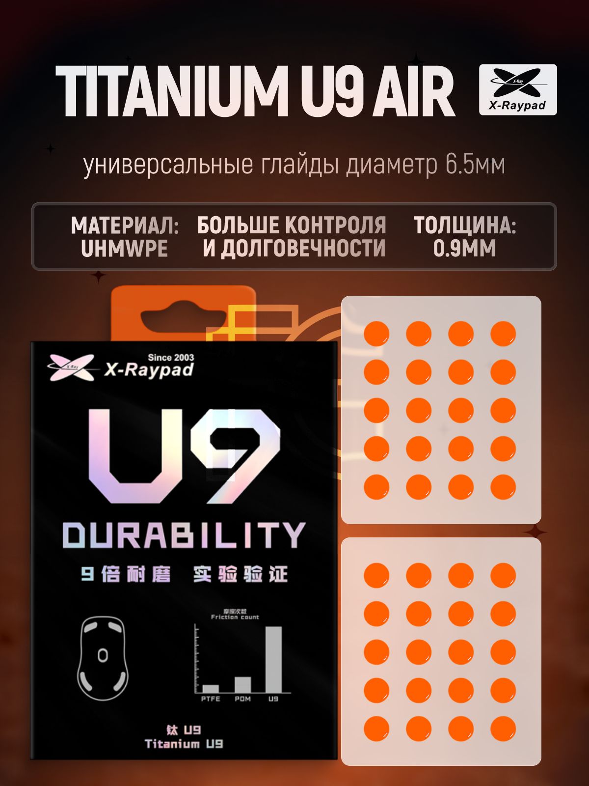 Глайды / Ножки для игровой мыши X-RayPad Titanium U9 AIR Dots 6.5 mm