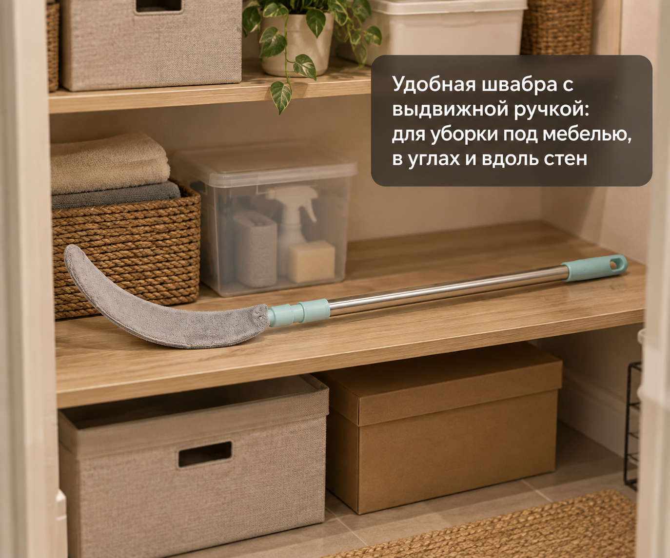 Швабра Доляна "Для труднодоступных мест" телескопическая, с насадкой из микроволокна