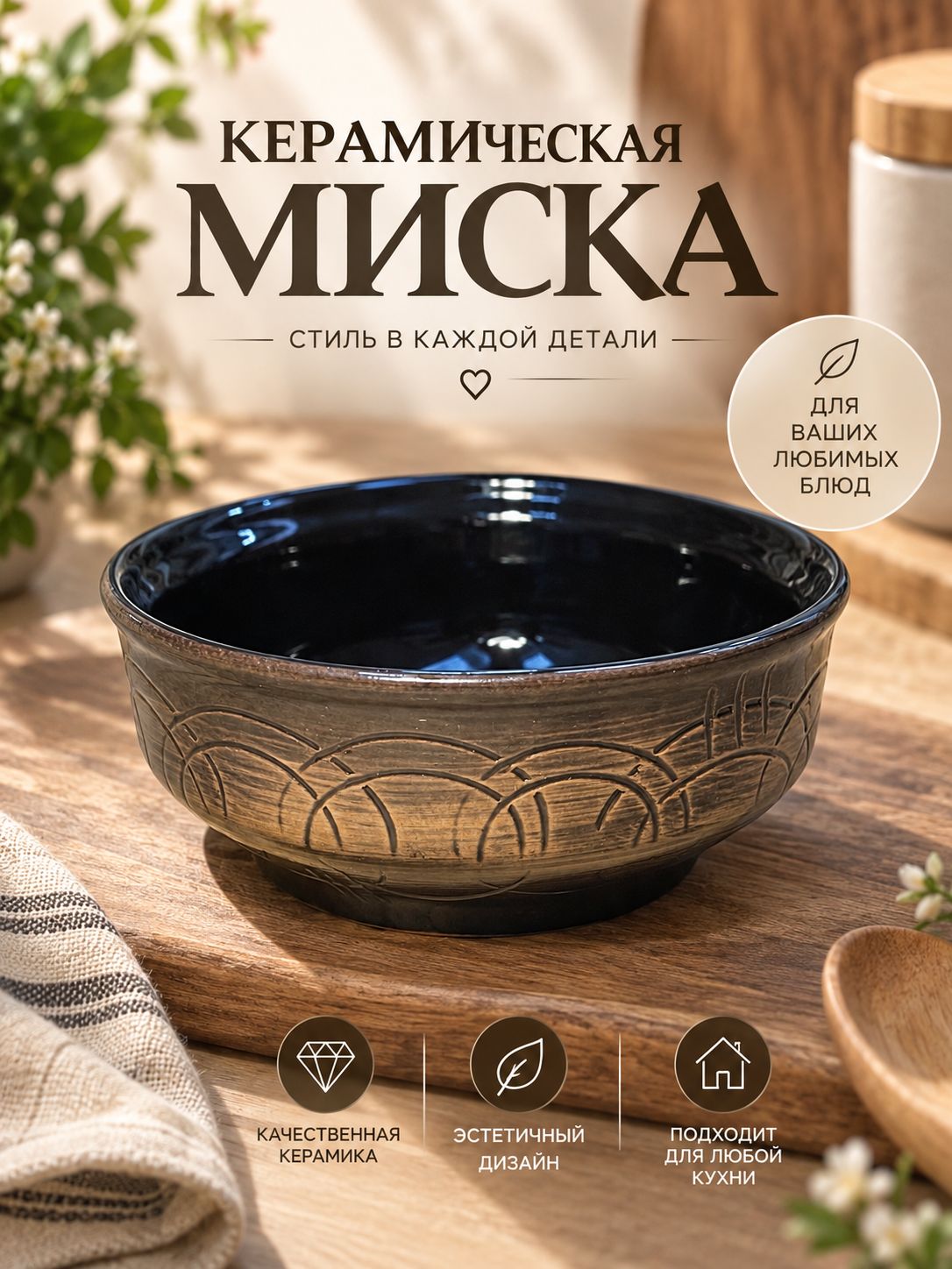 Керамическая тарелка, коричневая