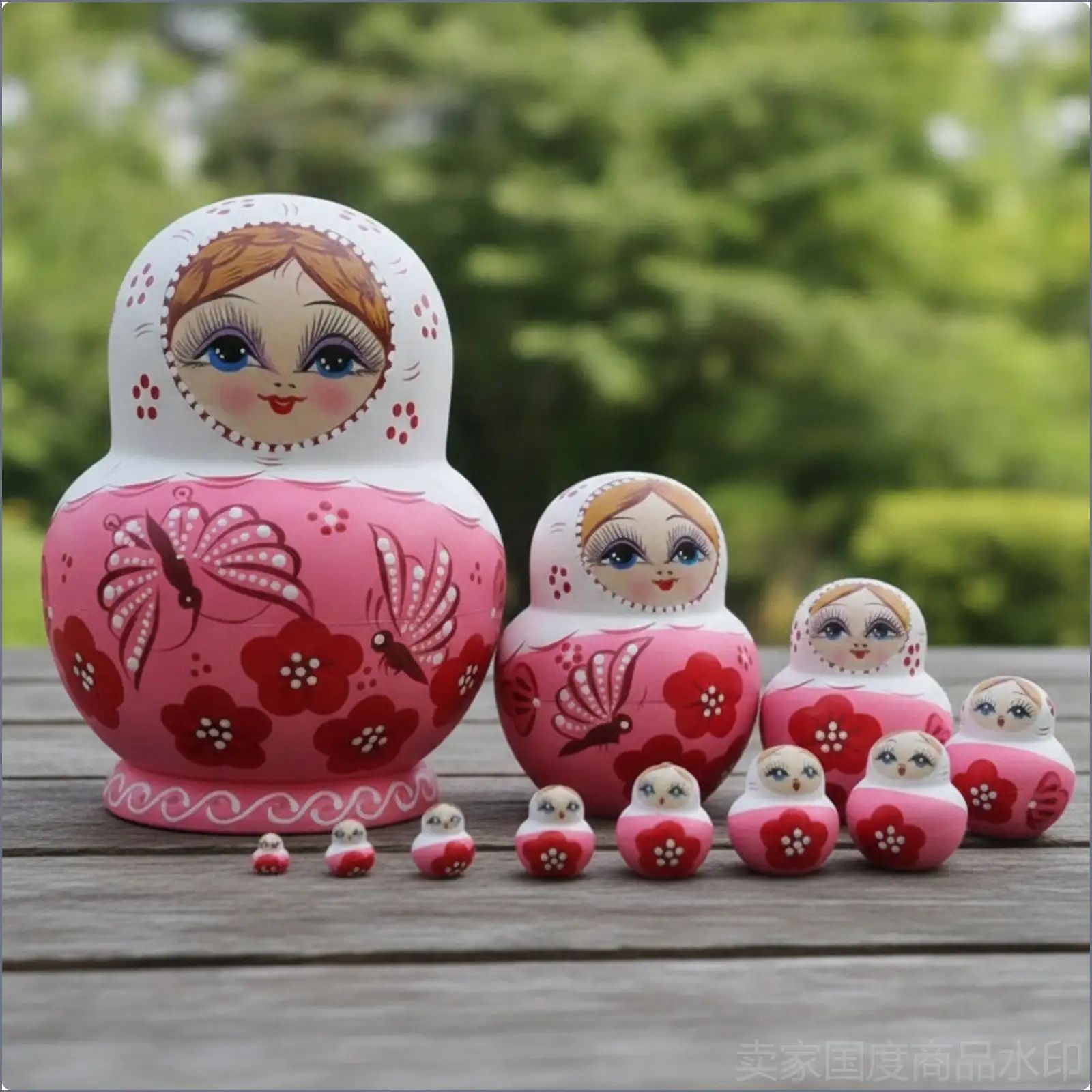 Матрешка коллекционная, 10 элементов, из дерева, для интерьера Розовый