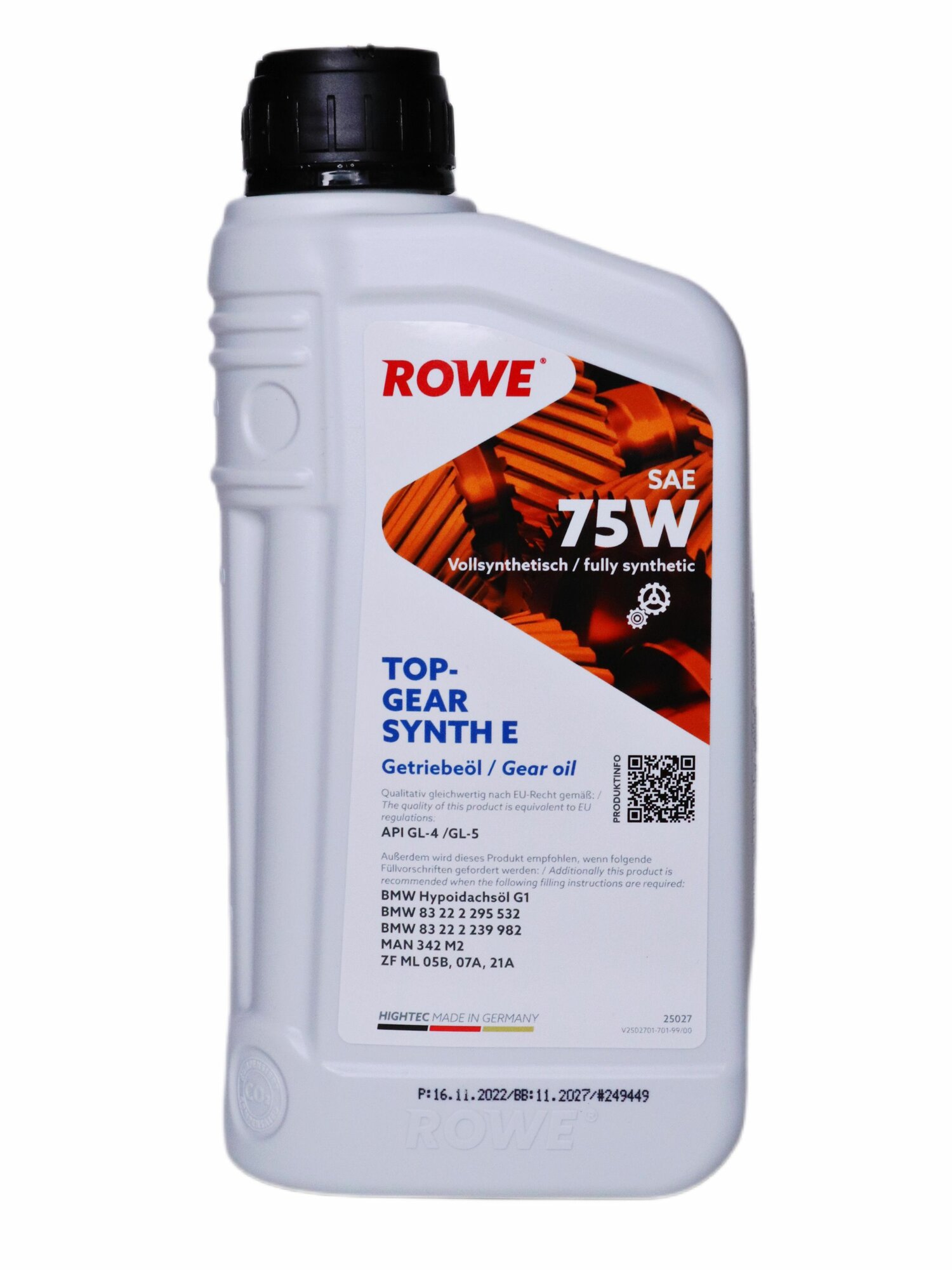Трансмиссионное масло ROWE HIGHTEC TOPGEAR SYNTH E SAE 75W 1л