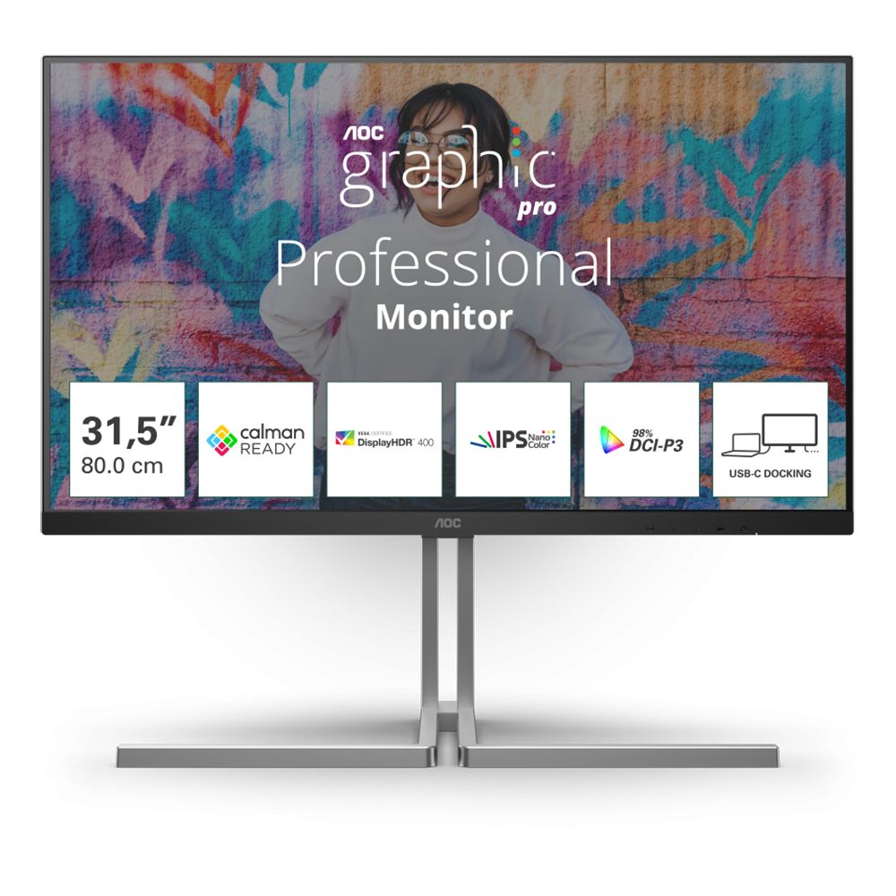 Монитор 31.5" AOC U32U3CV Black (4K, IPS, 3840x2160, 4 ms, 178°/178°, 400 cd/m, 50M:1, +2xHDMI 2.0, +DisplayPort 1.4, +4xUSB 3.2, USB Type-C, +MM, +RJ45)