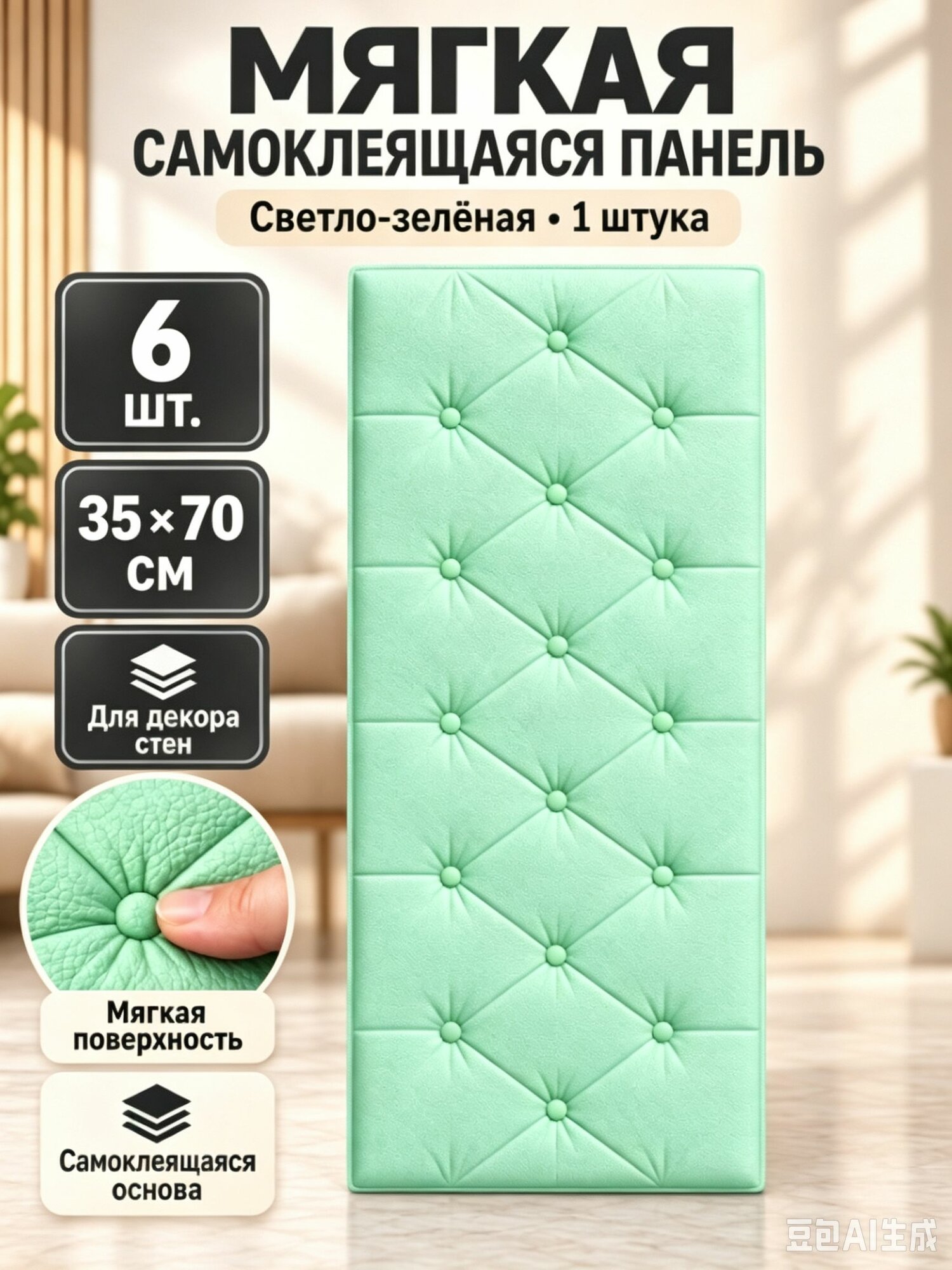 Мягкие панели для кровати, серые, 6шт