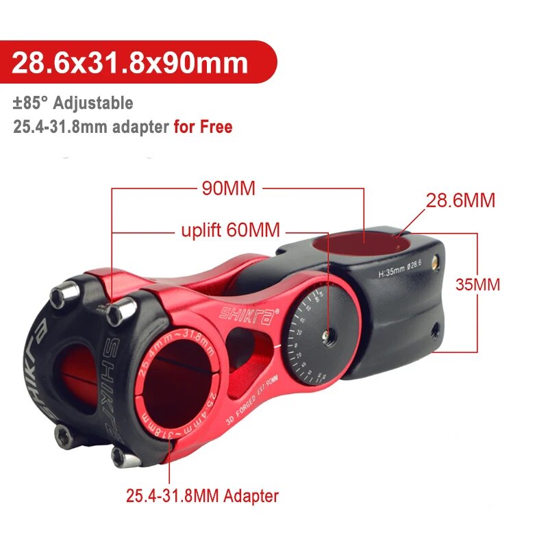 Регулируемый вынос руля SHIKRA SK01 90/110/145 мм черный/красный Red 28.6x90mm