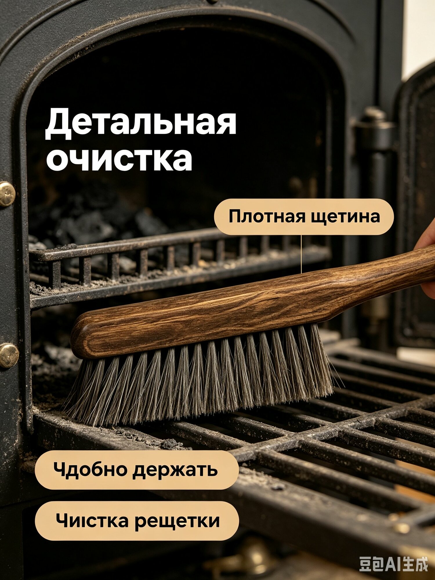 Щетка для чистки камина, Артикул: 5825963741, Цвет: Хаки, Материал: Натуральное дерево