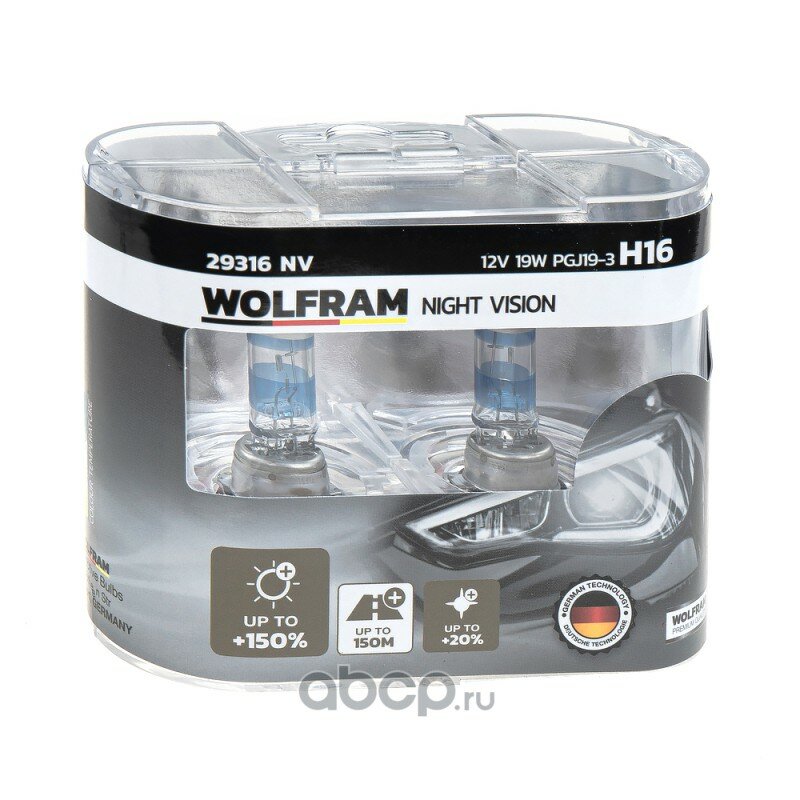 Лампа 12v h16 19w pgj19-3 wolfram night vision 15 WOLFRAM 29316NV, H16