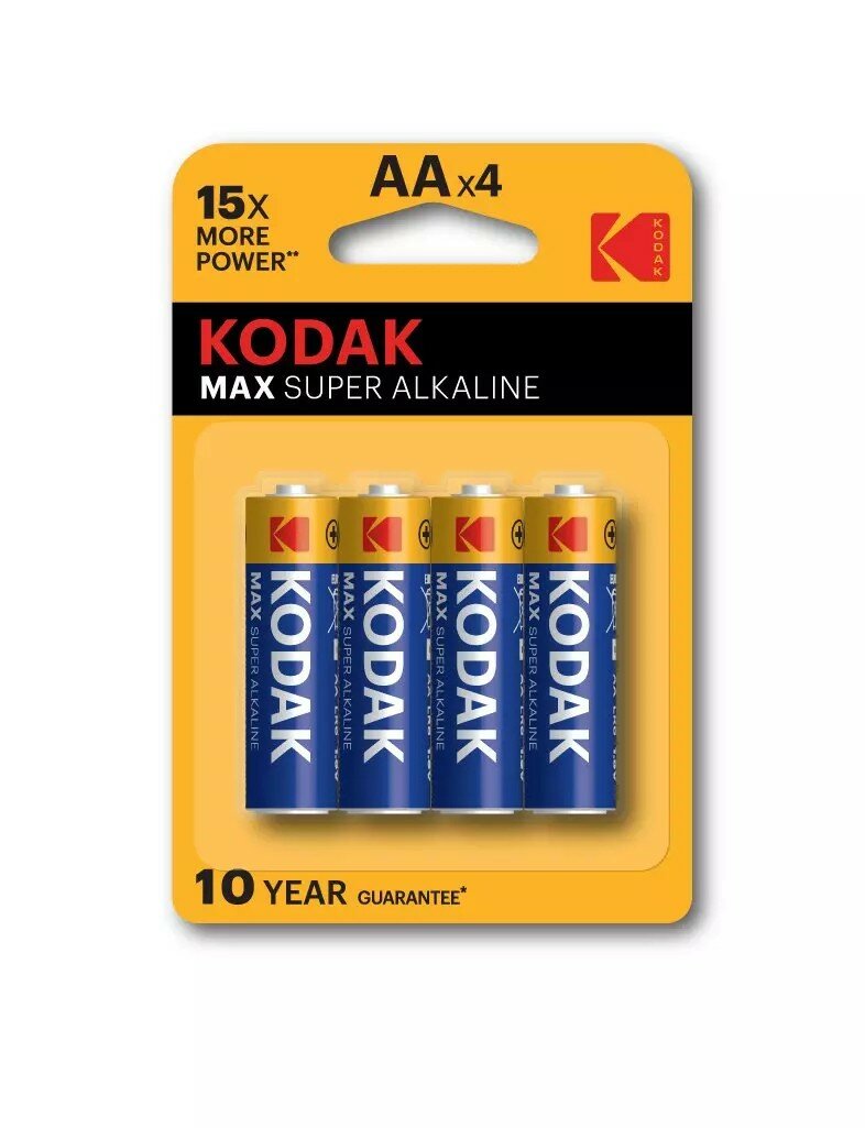 Щелочные батарейки AA (LR6) пальчиковые 4шт, Kodak, алкалиновые
