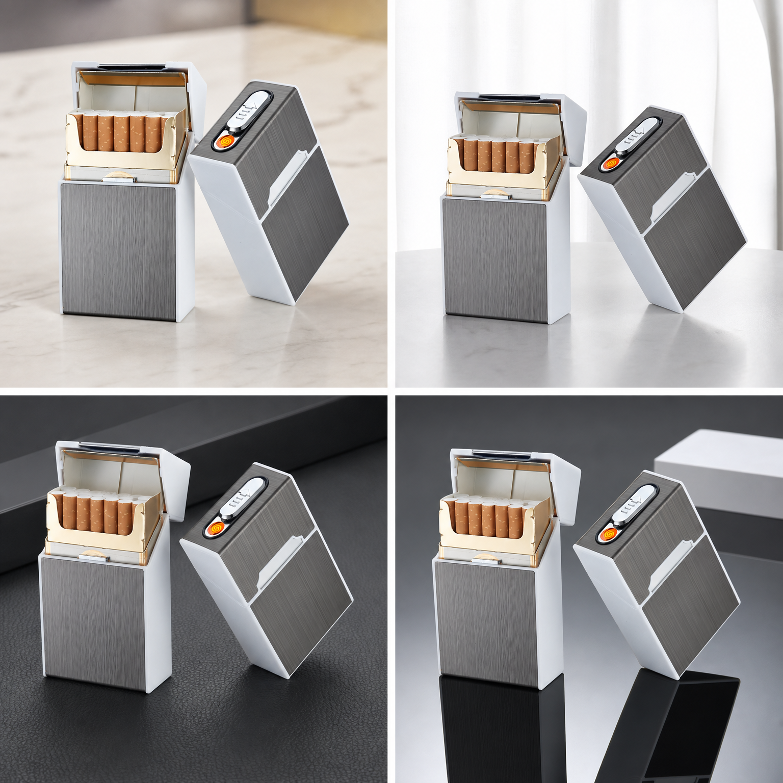 Портсигар металлический с USB зажигалкой, на магните, цвет серебро, 10х6х3 см, FatCat (Цвет товара: серебристый; Объем: 0.18 л)
