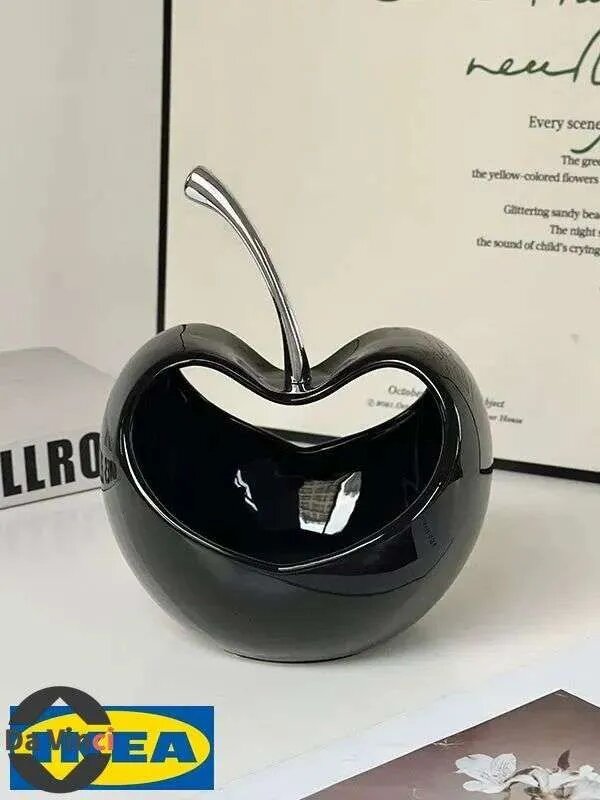 IKEA Фруктовница, керамика, яблоко, черный с серебром, 16 см