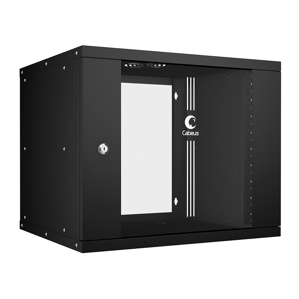 Cabeus Монтажные шкафы WSC - 05D - 9U55 45 - BK Шкаф телекоммуникационный настенный 19" 9U, серия LIGHT разборный, дверь стекло, цвет черный