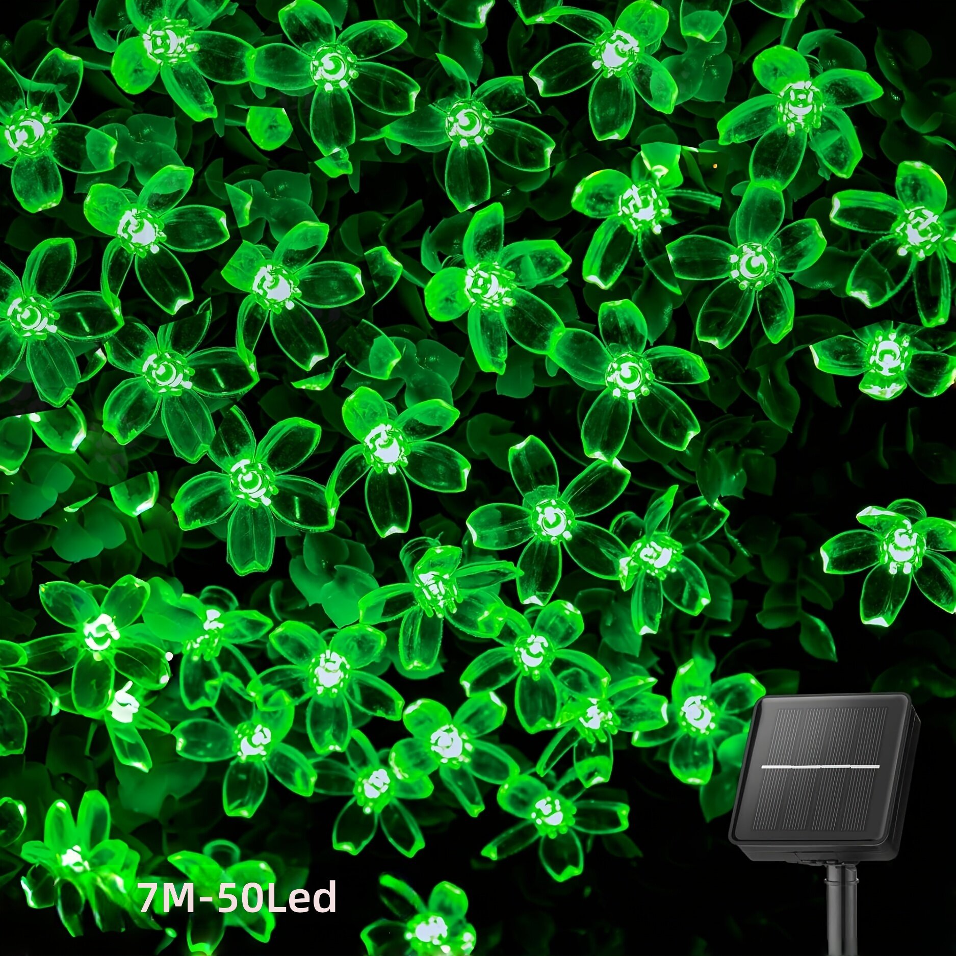 Уличная светодиодная гирлянда на солнечных батареях, 50 LED, 7 м, 8 режимов, зелёное свечение, форма цветка сакуры