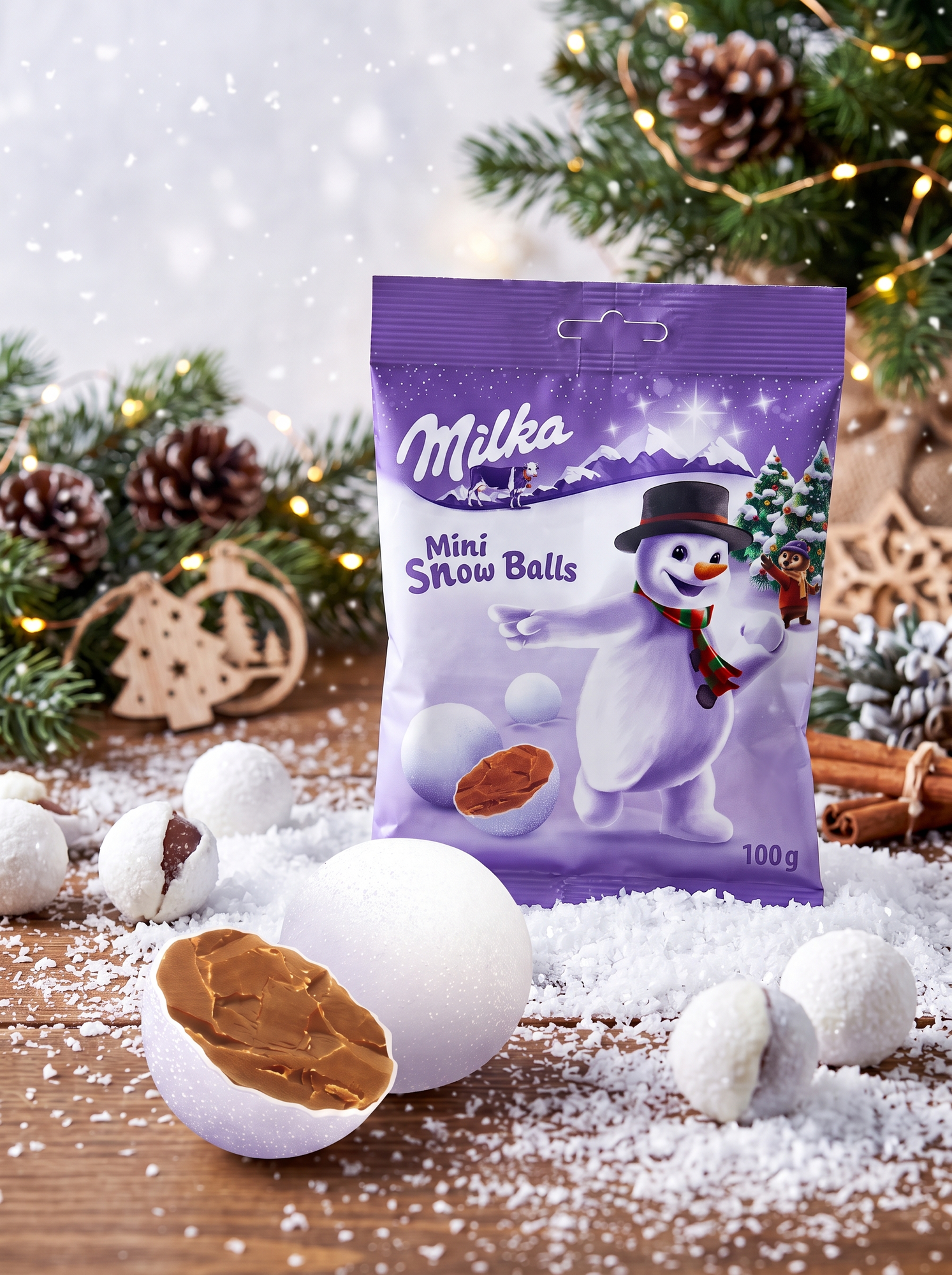 Шоколадные шарики Milka Mini Snow Balls/ Лимитированная новогодняя коллекция, 100г (Польша)