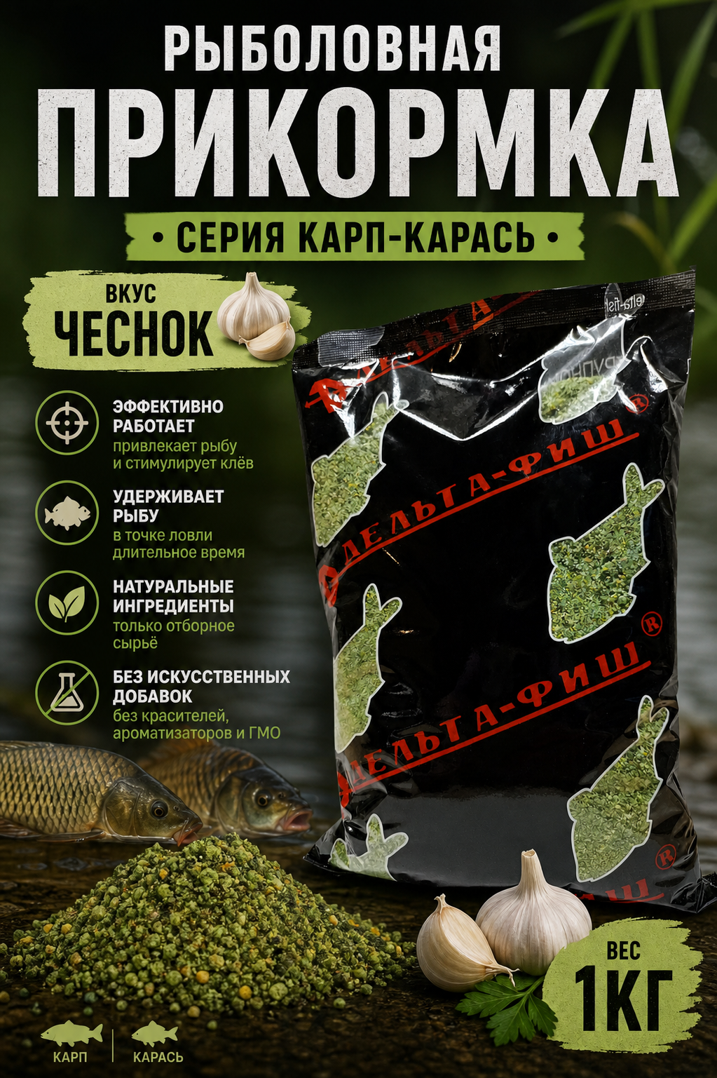 Рыболовная прикормка Дельта Фиш " Карп-карась Чеснок"