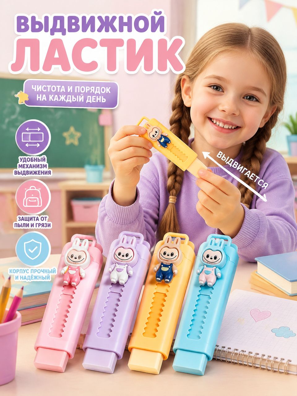 Ластик школьный выдвижной Лабубу Labubu