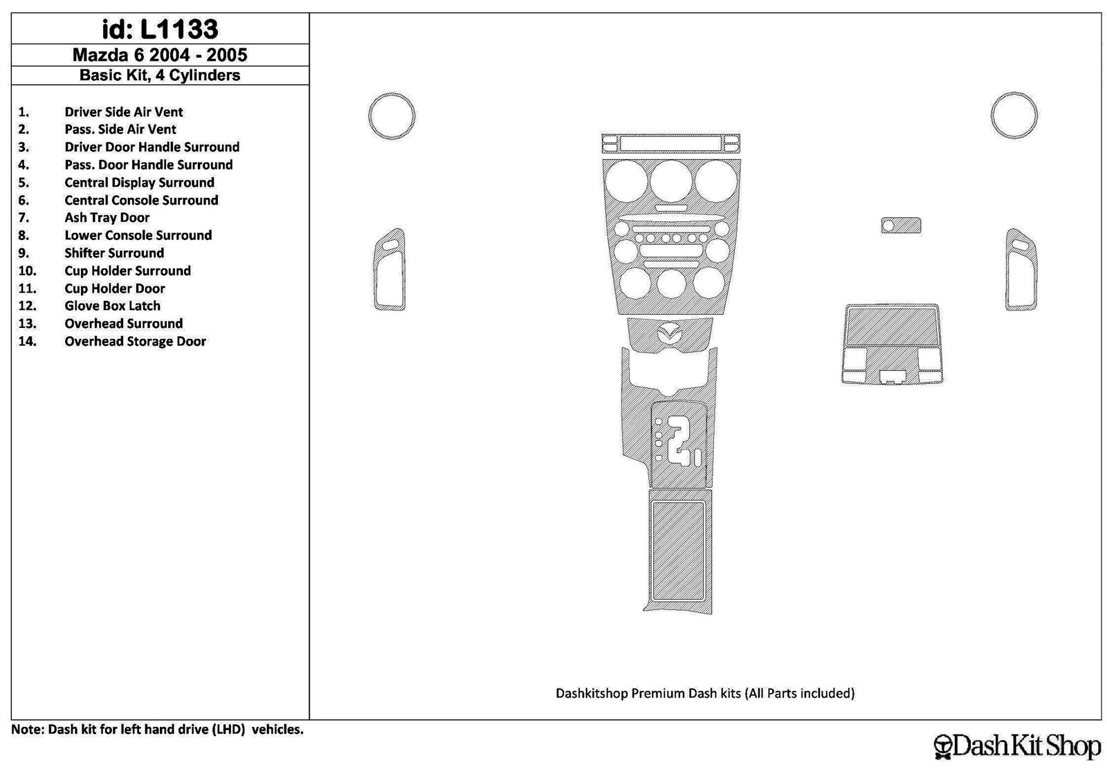 Декоративные накладки салона для Mazda Mazda6 2004-2005. Комплект L1133.