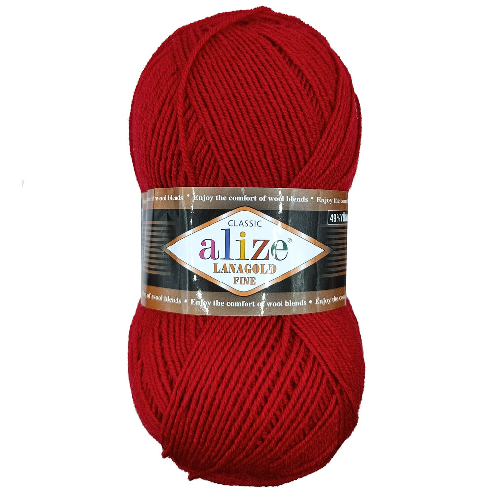 Пряжа для вязания Alize Lanagold fine 56 красный 100 гр/390 м 49% шерсть, 51% акрил