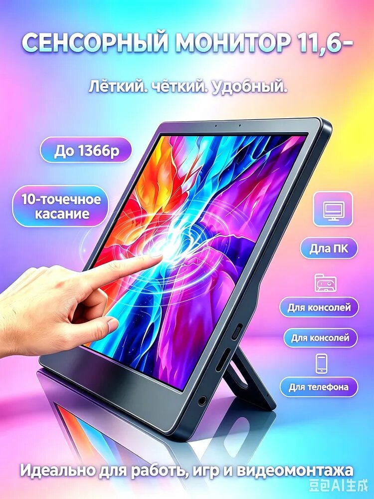 11.6" Монитор xianshiqi 11.6, IPS, 1366x768 HD, 60 Гц, черный матовый