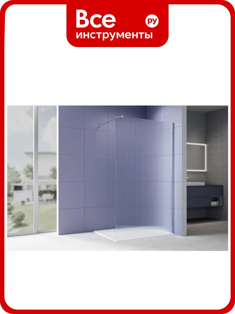 Душевая перегородка AQUATEK Walk in AQ. WI.140.2CH с держателем, 1400x2000, профиль хром, стекло прозрачное рифленое 8 мм 00000148876