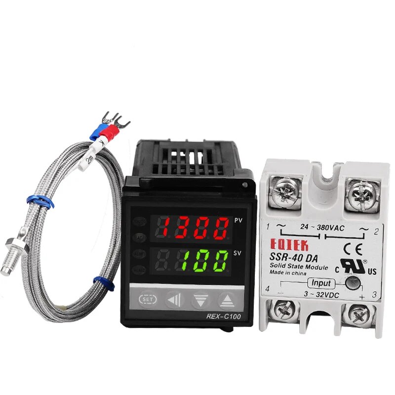 ПИД-регулятор температуры REX-C100 SINOTIMER с термопарой K и реле SSR 40A