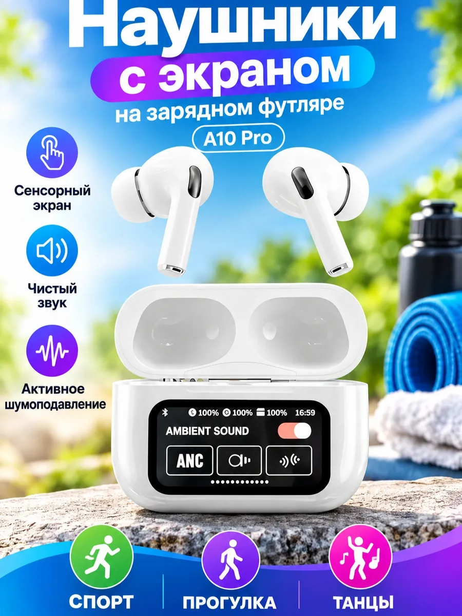 Наушники LEDY BASTET A10 Pro, ANC, Дисплей. 4 ч автономной работы, Bluetooth 5.3, белые
