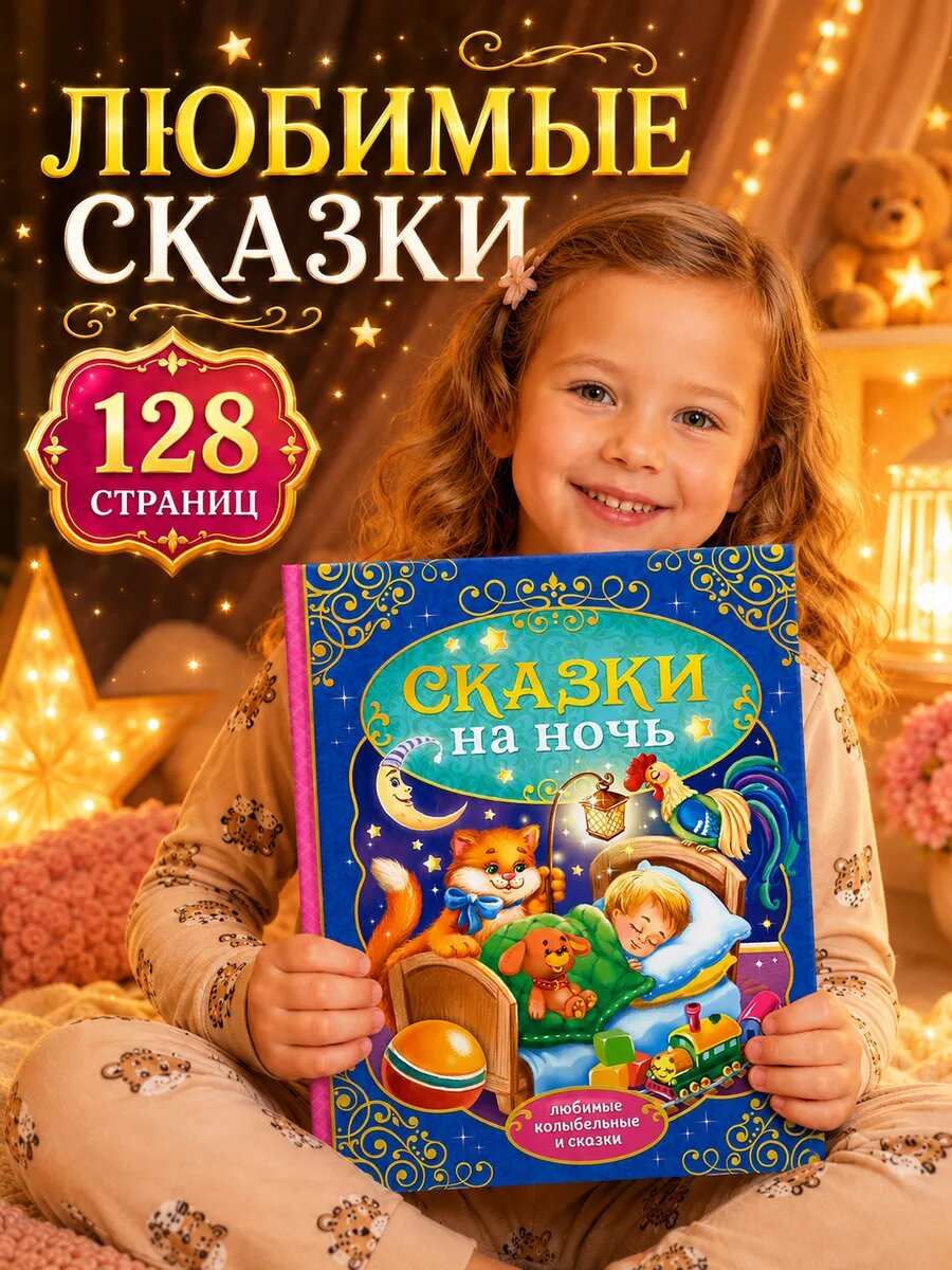 Книга "Сказки на ночь", в твердом переплете, колыбельные, 128 страниц, для детей и малышей