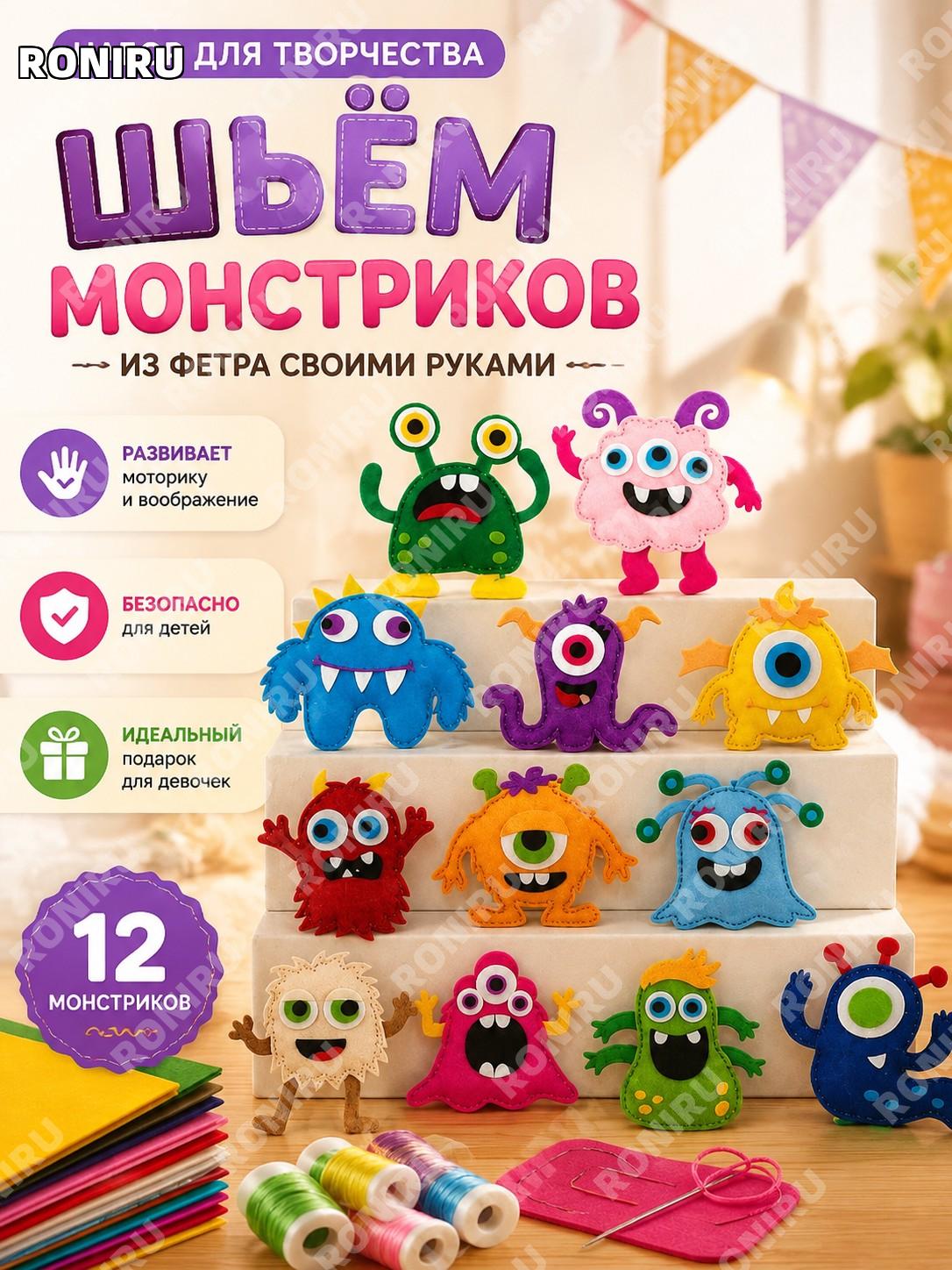 Набор для шитья игрушки из фетра для девочек 5 лет, развивающий комплект с фетром, нитками, иглой и аксессуарами