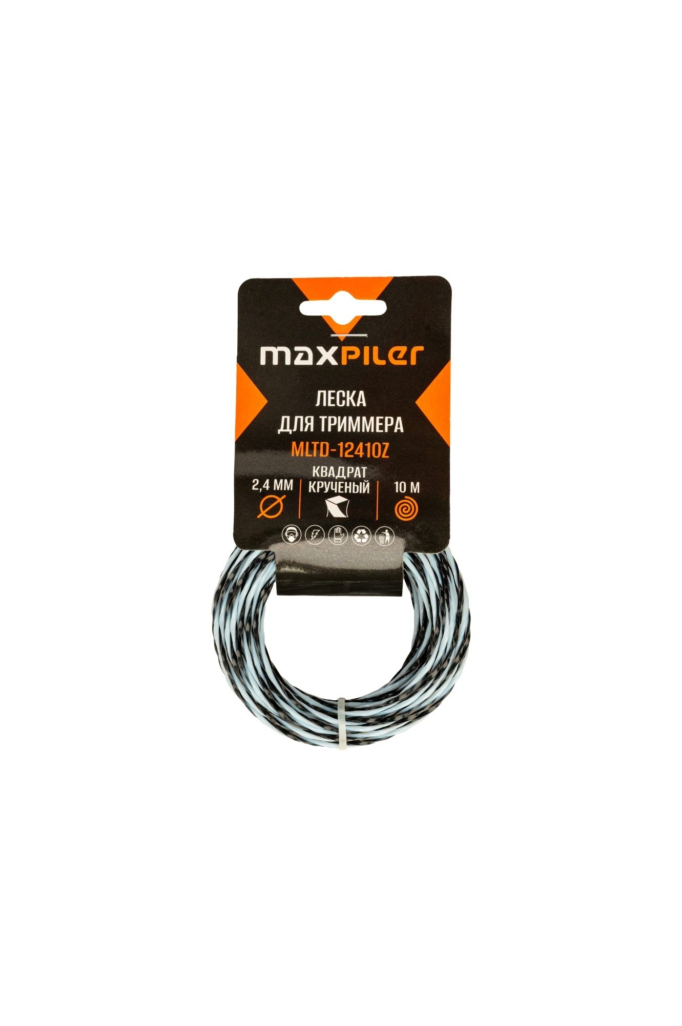 Леска для триммеров MAXPILER 2,4мм*10м, квадрат крученый (MLTD-12410Z) (черно-белая)