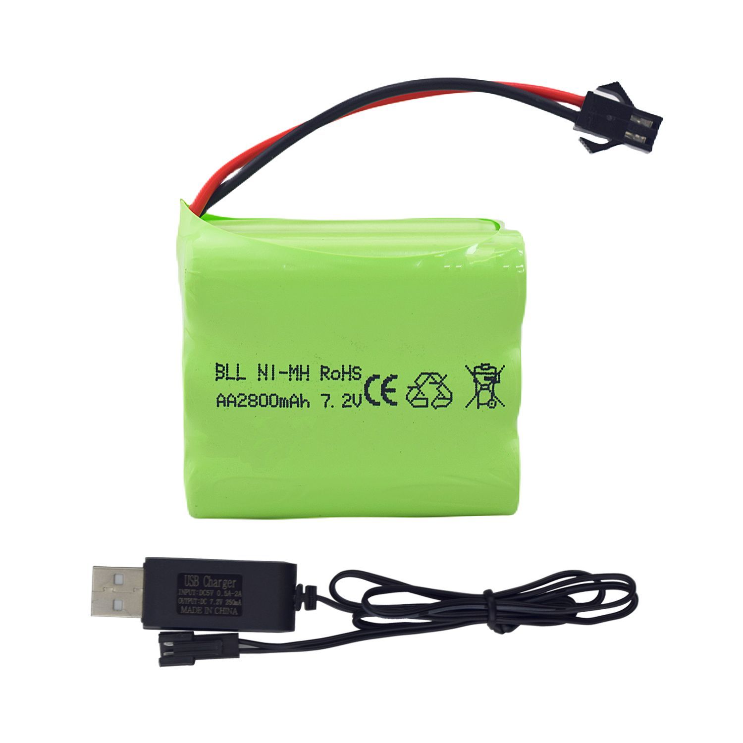1 никель - водородных аккумуляторов AA 7.2V 2800 мАч SM - 2P и 1 USB зарядная линия для дистанционно управляемых игрушечных автомобилей