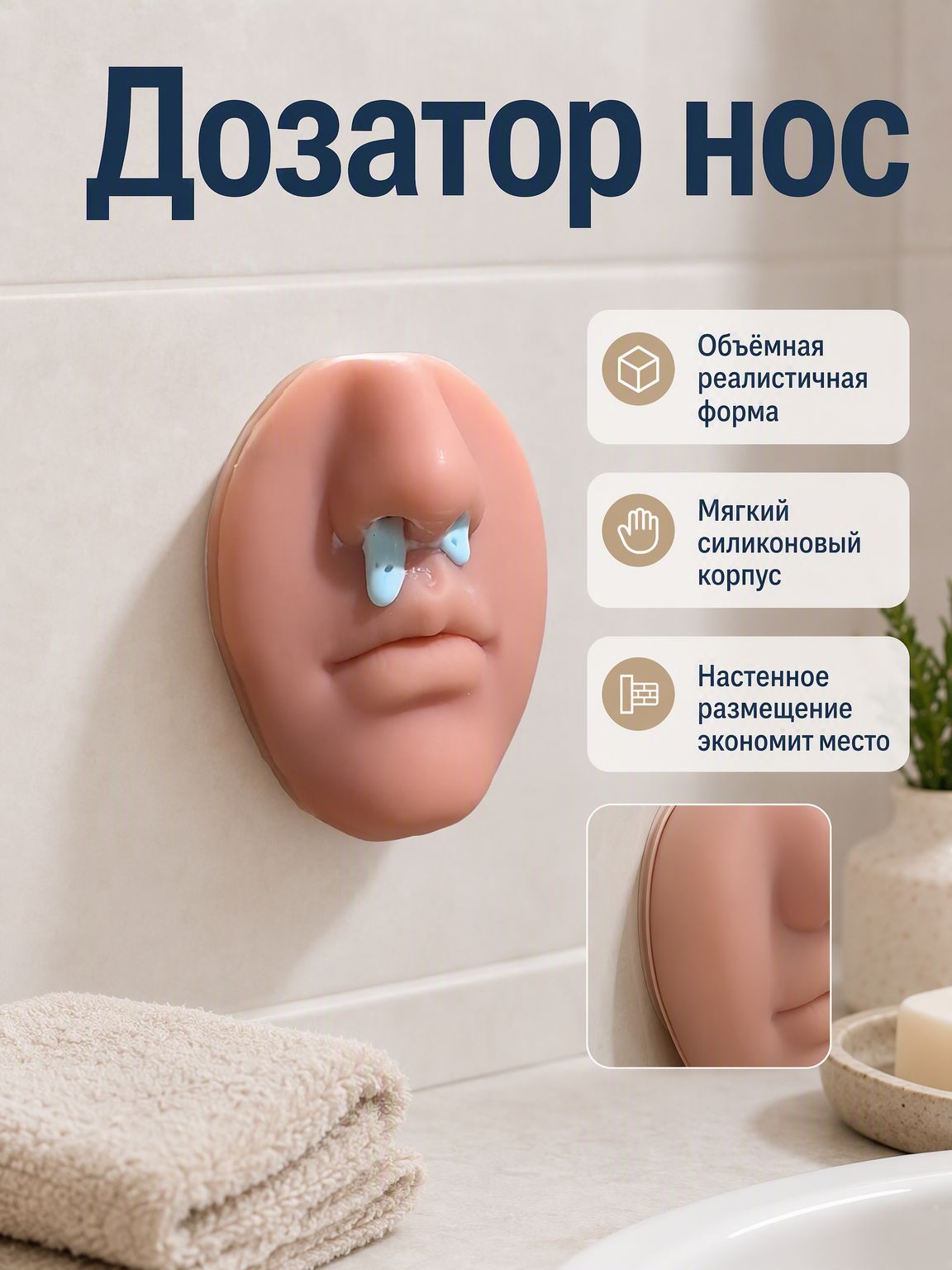 Дозатор для жидкого мыла настенный, дизайн лицо, компактный, для ванной, диспенсер.