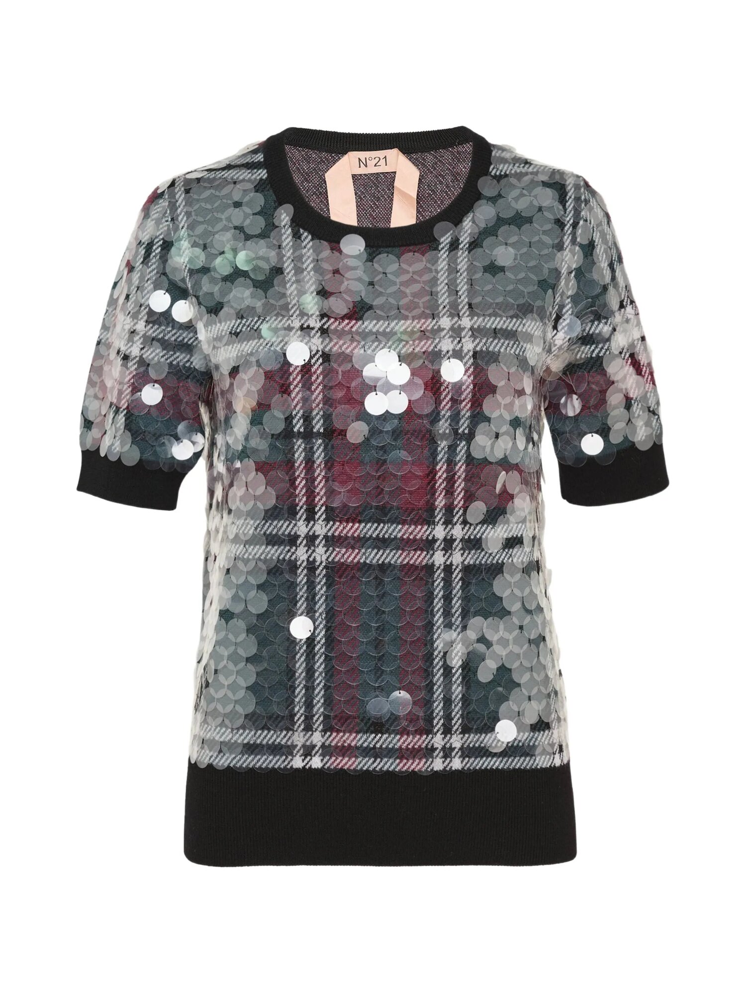 Свитер N° 21 Sequin-embellished plaid sweater